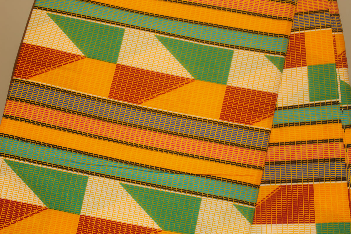 Gold & Green African Geo Print Fabric | kayraimports.com – Kayra Imports
